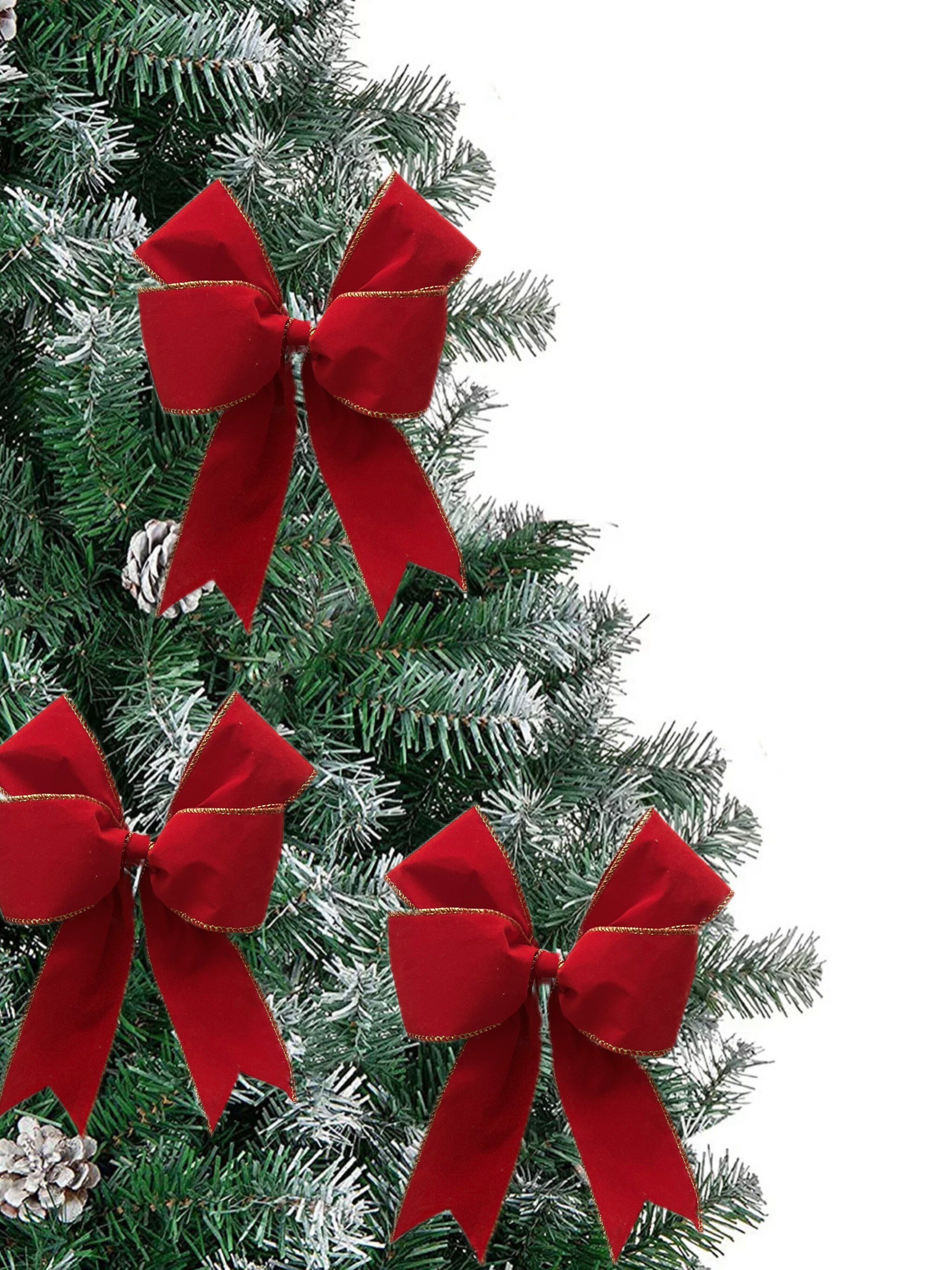 Christmas Tree Bows With Wire Tide, Red Velvet, Set of 6 Bows, 8”W X 10 ...