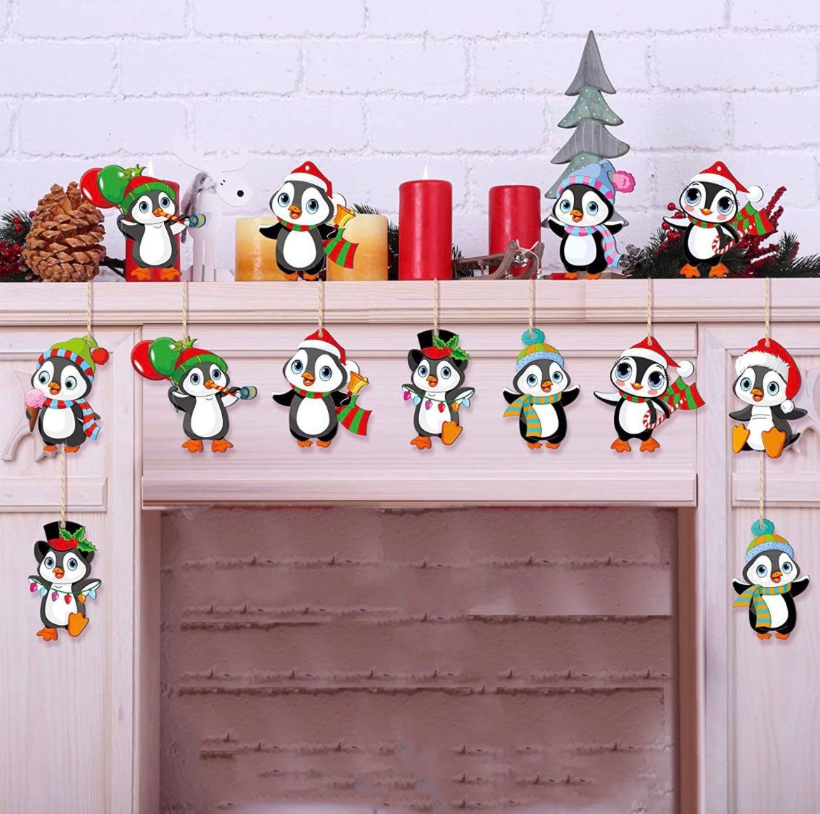 Christmas Tree Penguin Wooden Hanging Ornaments Set of 8 - Etsy