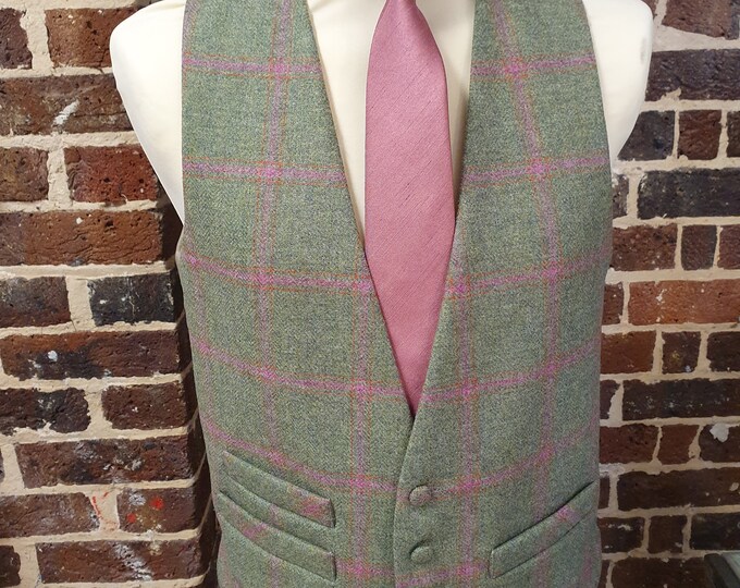 Woodland Wedding Green Tweed Waistcoat With a Pink Check - Etsy