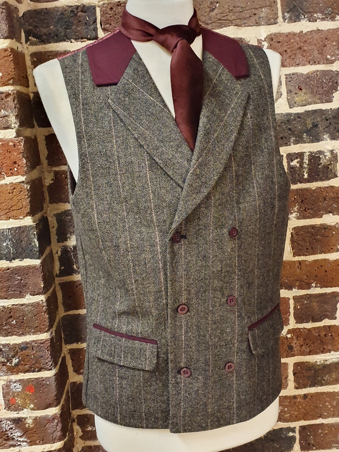 Double Breasted Brown Checked Tweed Waistcoat With a Unique Back ...