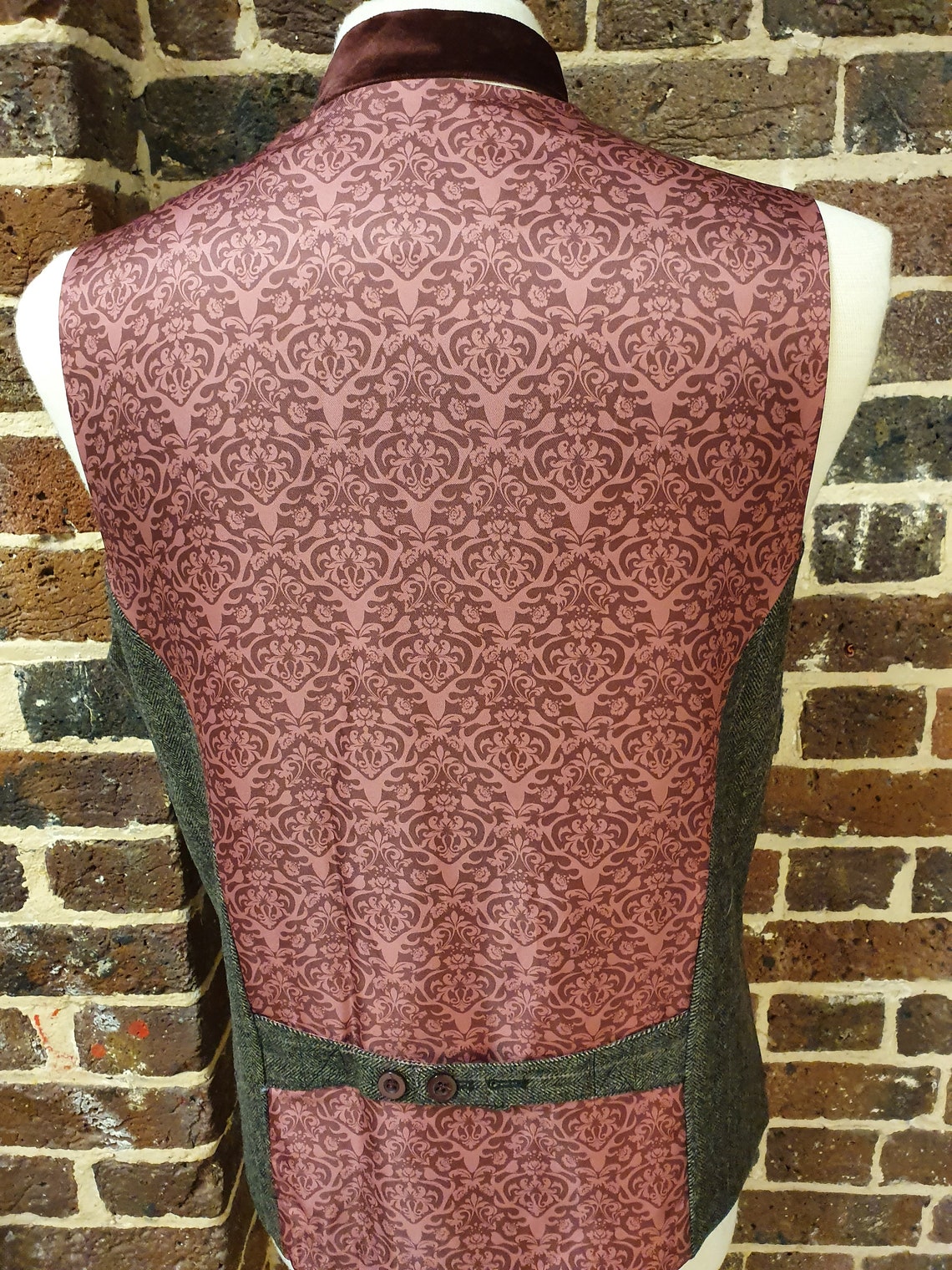 Double Breasted Brown Checked Tweed Waistcoat With a Unique Back ...