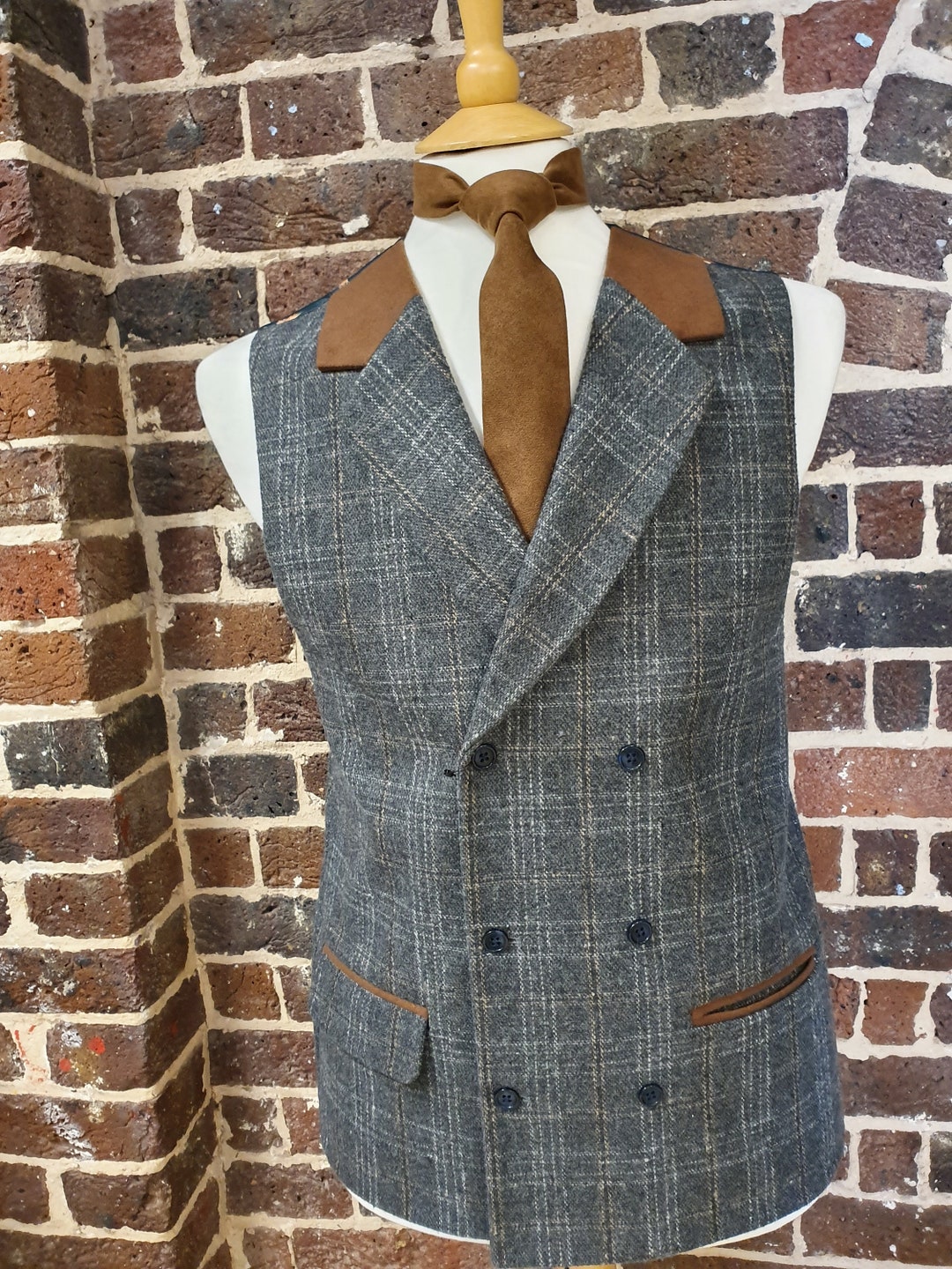 Double Breasted Checked Tweed Waistcoat With a Unique Back Pattern - Etsy