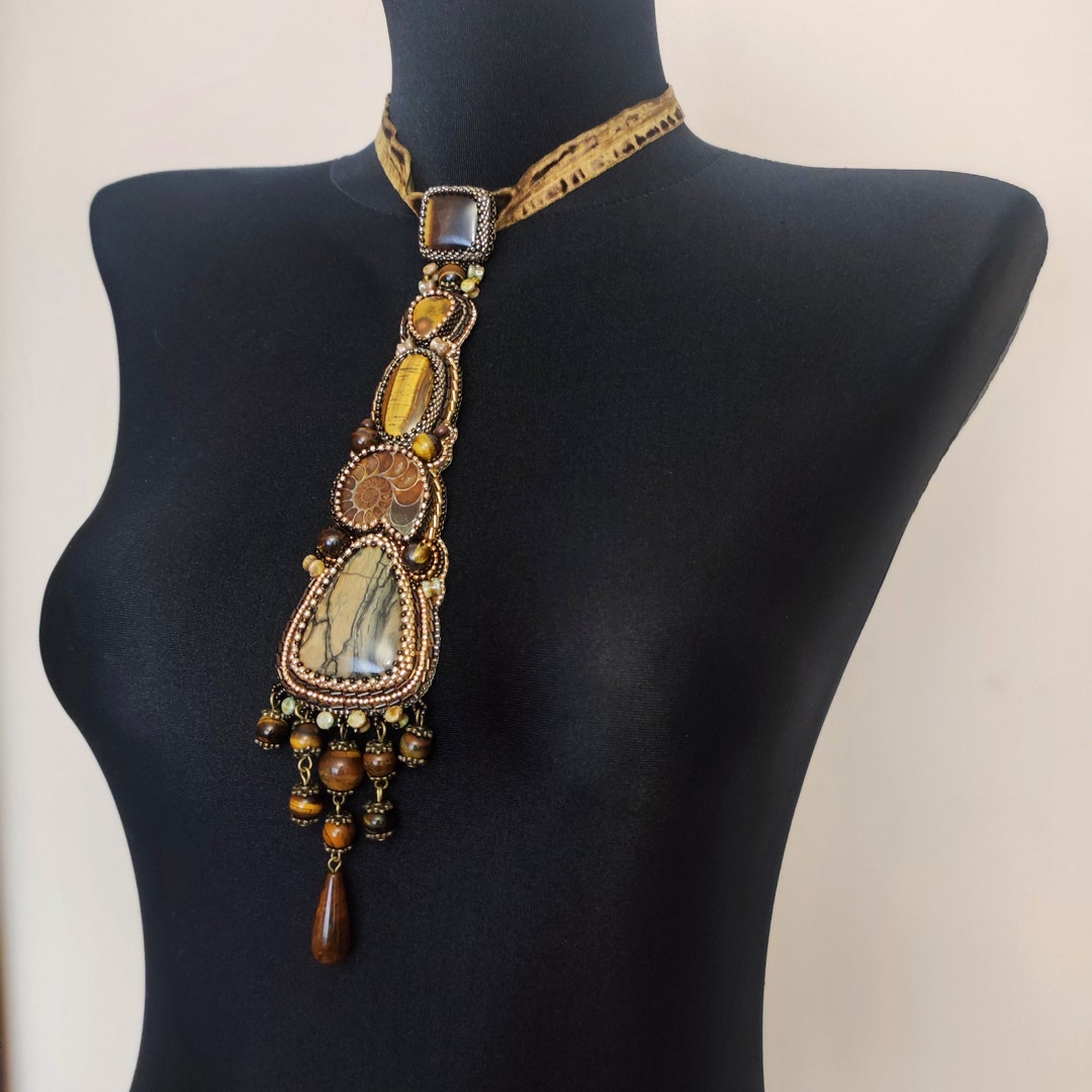 Office Style Necklace for Women, Beaded Tie, Office Fashion Necklace ...