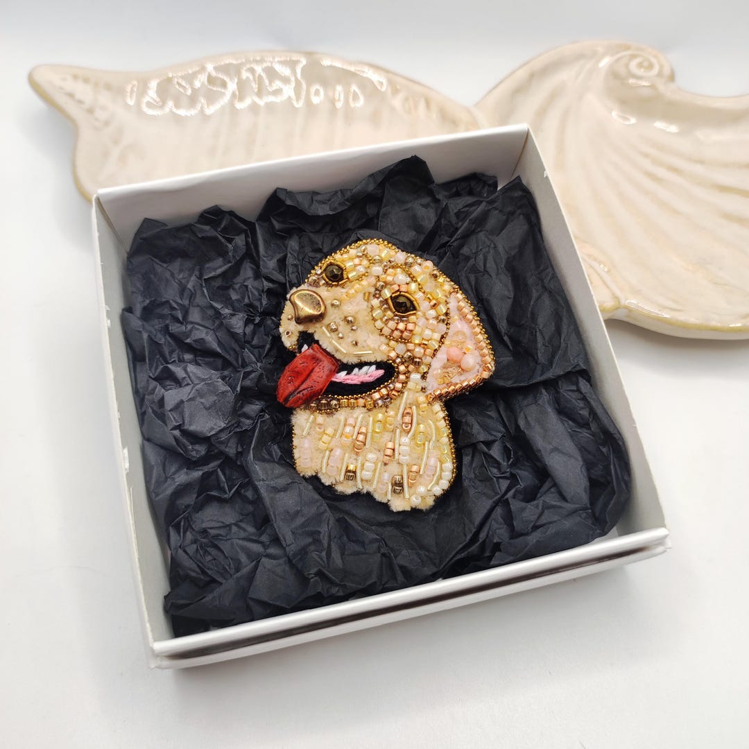 Embroidered Labrador Brooch: Golden Dog Pin, Unique Pet Jewelry - Etsy