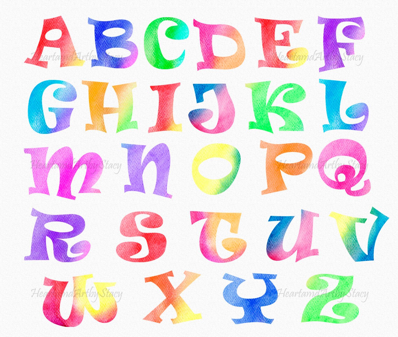 Watercolor Alphabet Clipart, Alphabet Clip Art, Colorful Alphabet ...
