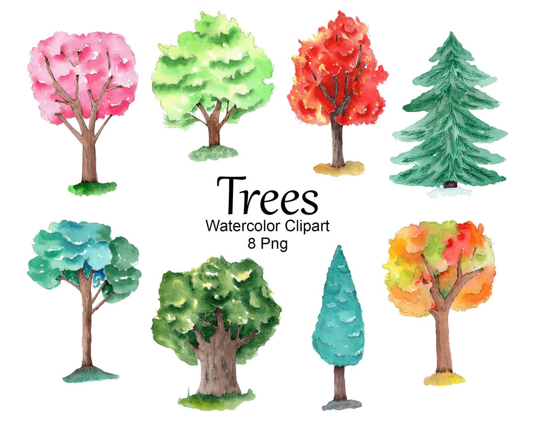Watercolor Trees Clipart, Season Trees Png, Digital Download. - Etsy