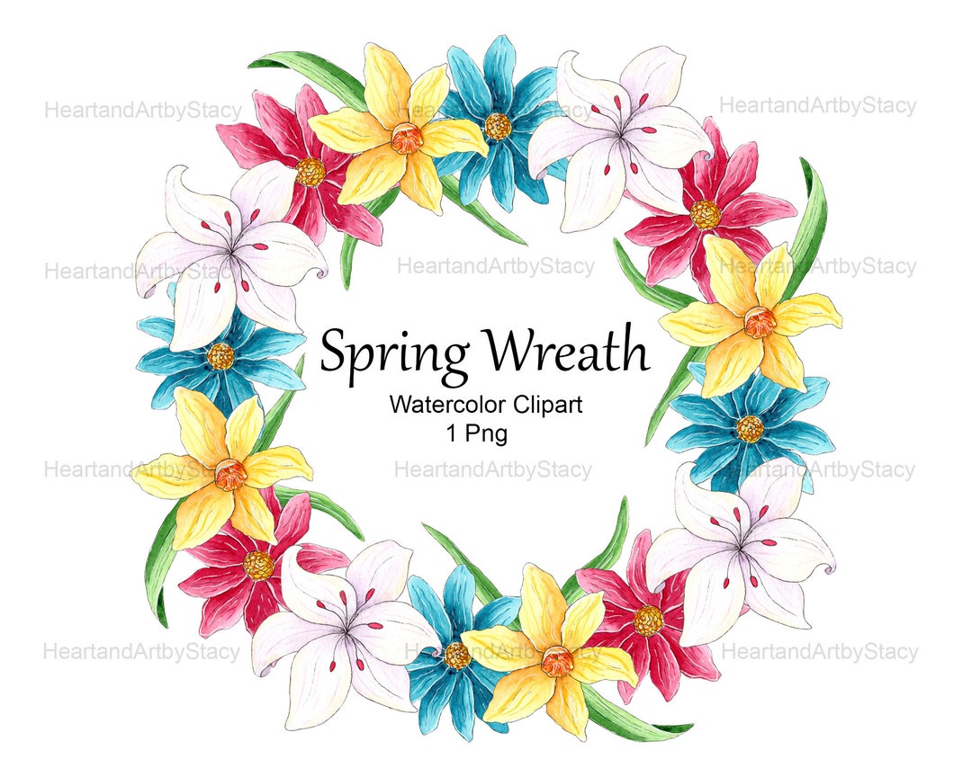 Watercolor Floral Wreath Png, Spring Wreath Clipart, Digital Download ...