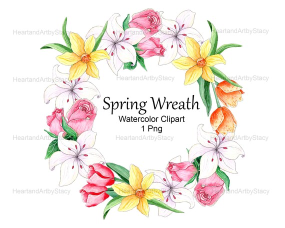 Spring Wreath Watercolor Clipart Floral Wreath Png Digital | Etsy