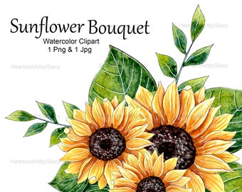 Sunflower Watercolor Clipart, Fall Flower Bouquets, Autumn Floral ...