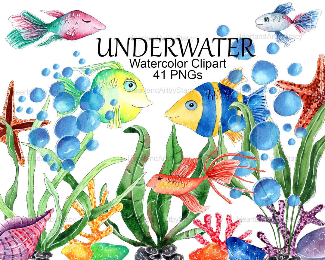 Underwater Watercolor Clipart Fish, Nautical Baby Shower Clipart ...