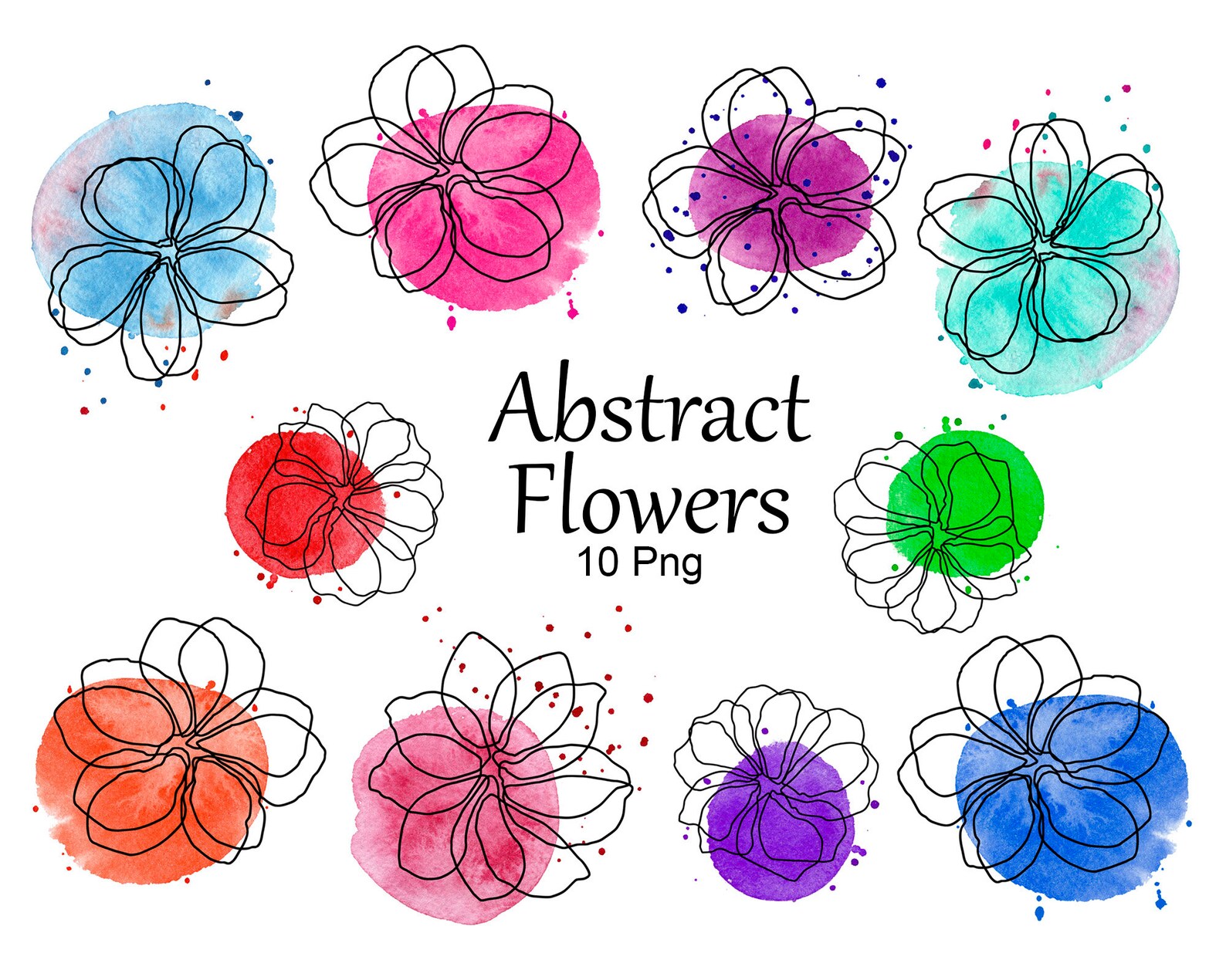 Abstract Flower Line Art Clipart, Digital Download Png. - Etsy