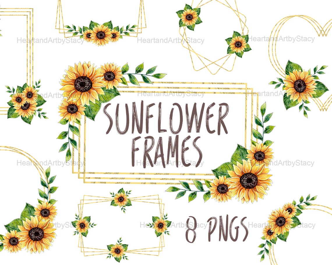 Watercolor Sunflower Frames Png, Sunflower Frame Clipart, Digital ...