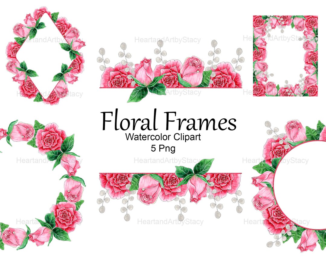 Pink Rose Floral Frame Clipart, Digital Download Png - Etsy