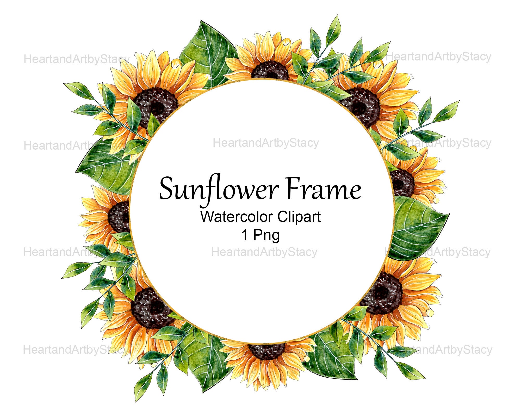 Sunflower Frame Watercolor Clipart Digital Download Png - Etsy