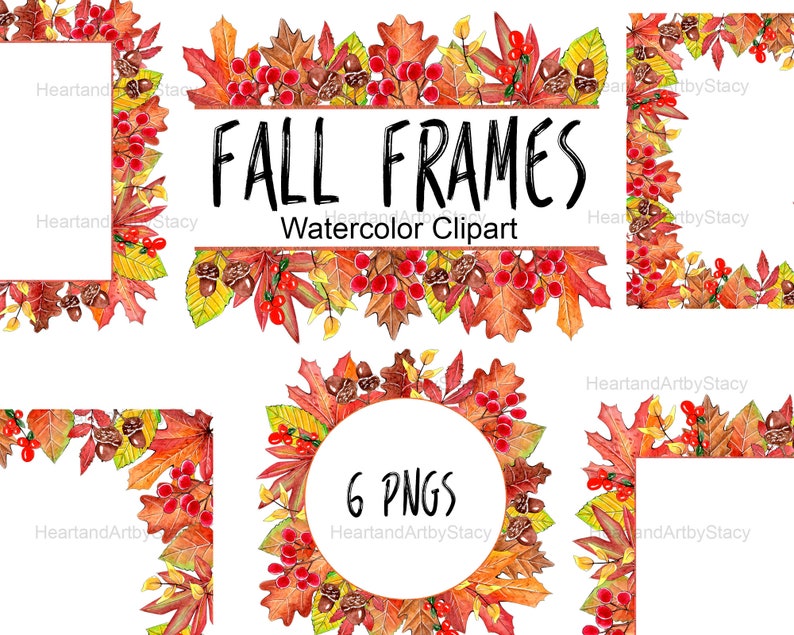 Fall Frames Png Watercolor Frame Clipart Digital Download - Etsy