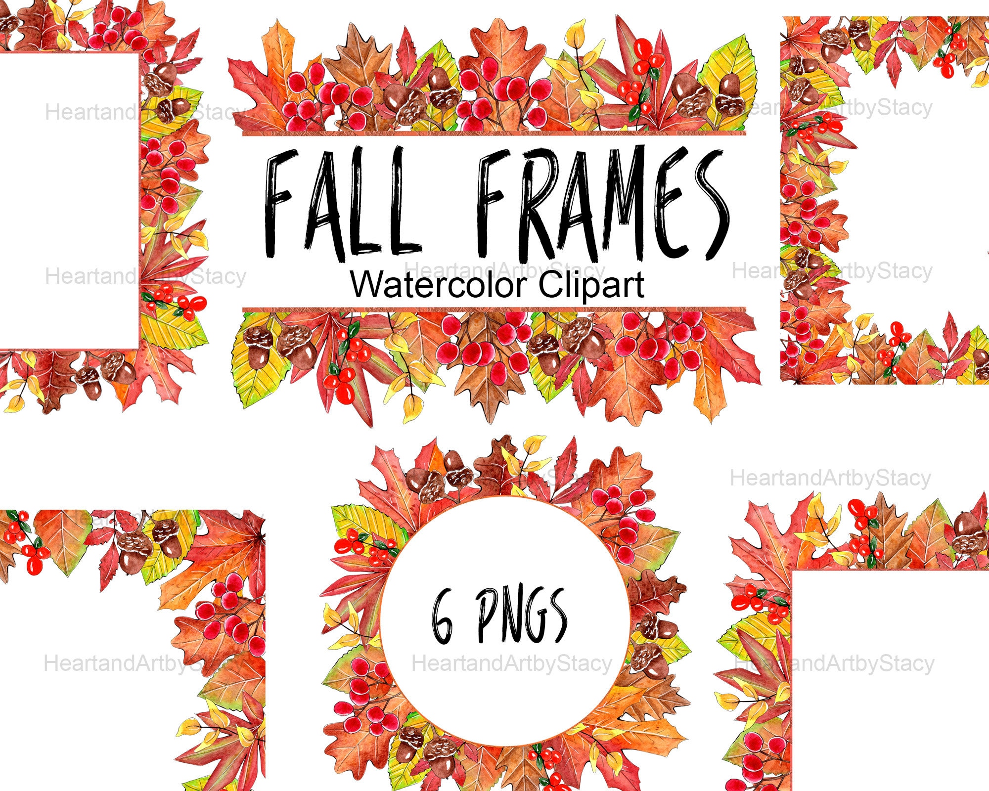 Fall Frames Png, Watercolor Frame Clipart, Digital Download - Etsy