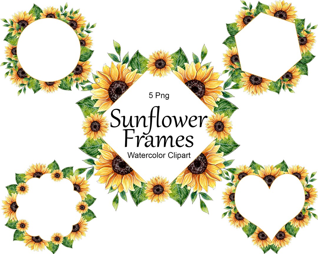 Watercolor Sunflower Floral Frame Clipart, Digital Download Png - Etsy