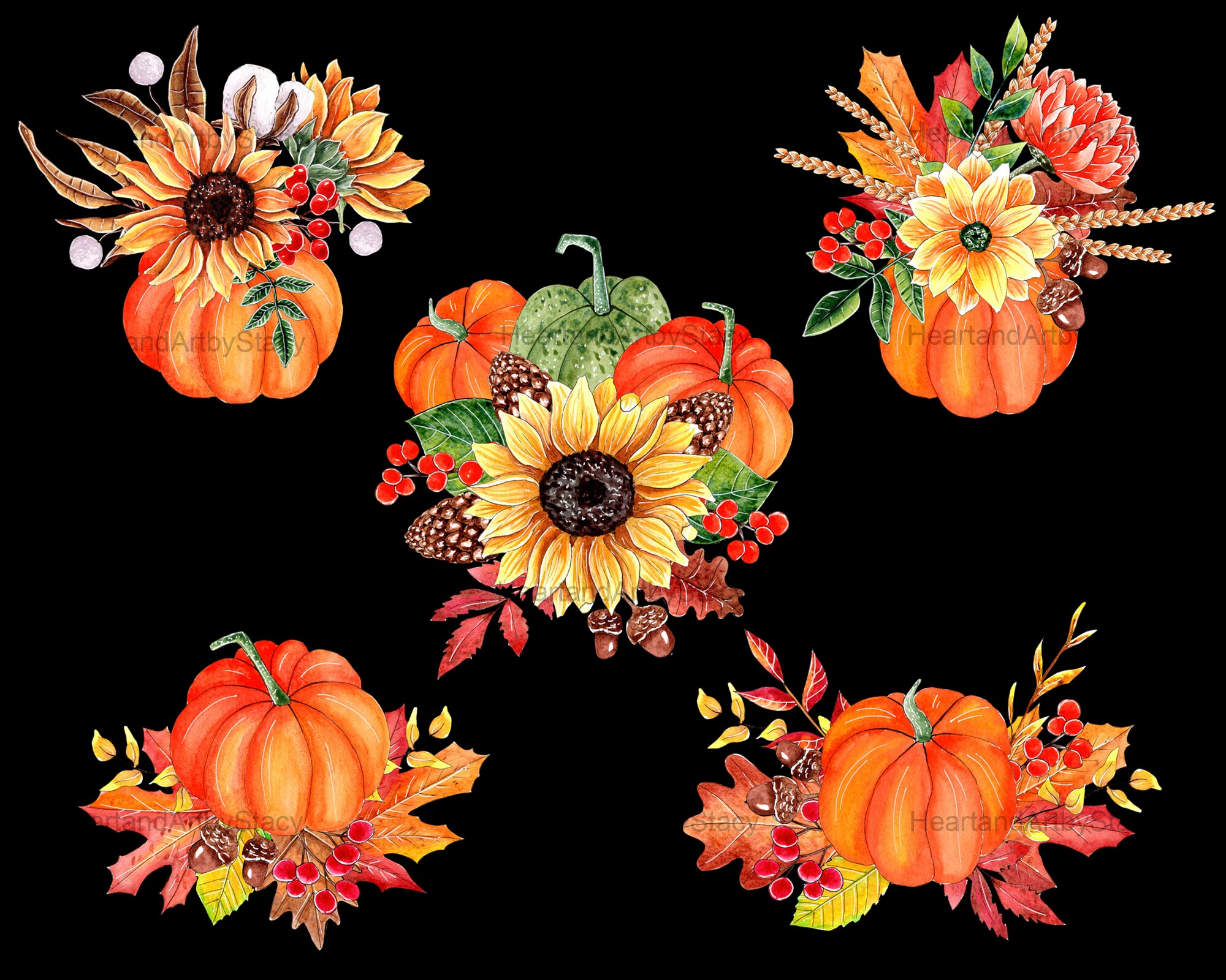 Watercolor Pumpkin Clipart, Fall Clipart, Thanksgiving Clipart, Digital ...