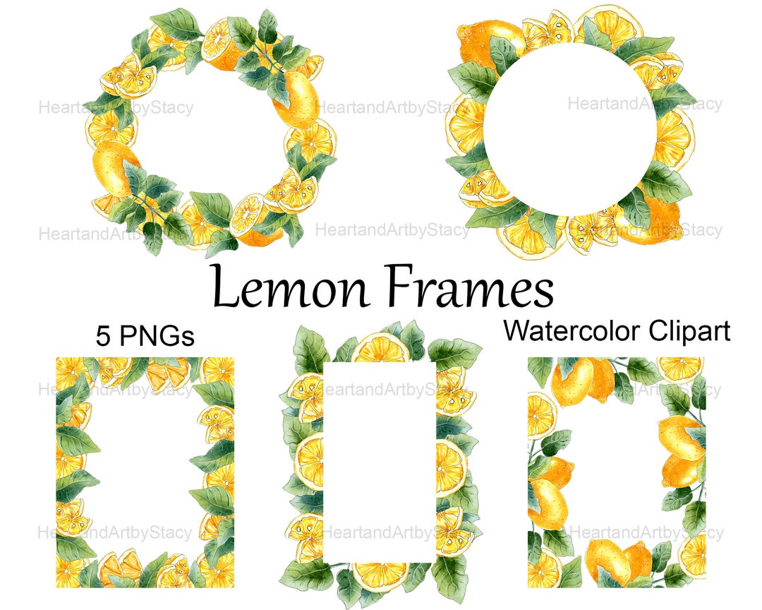 Watercolor Lemon Frames, Lemon Borders and Lemon Wreath Png - Etsy