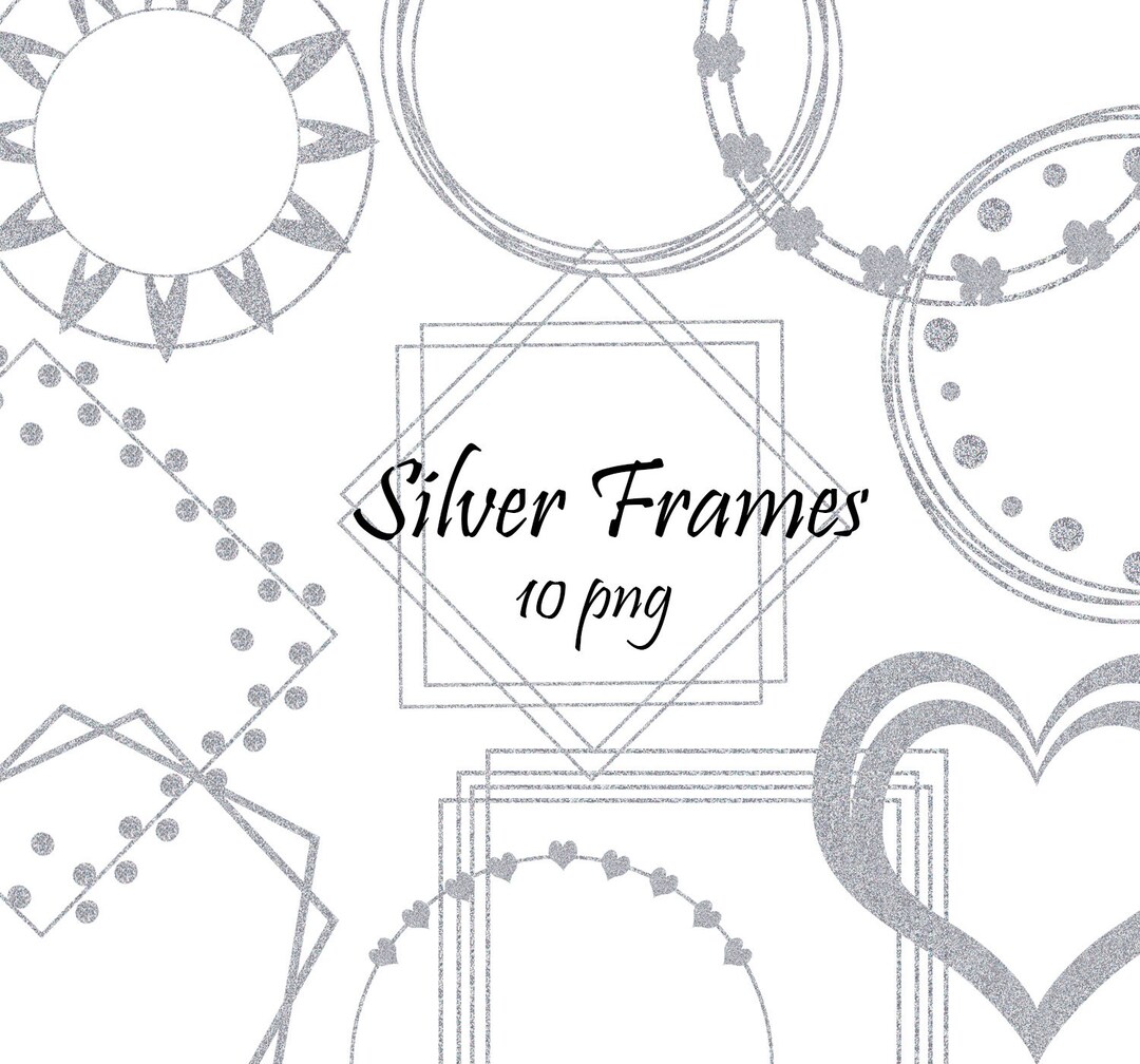 Silver Frames Clipart, Geometric Frames, Digital Frames Png - Etsy
