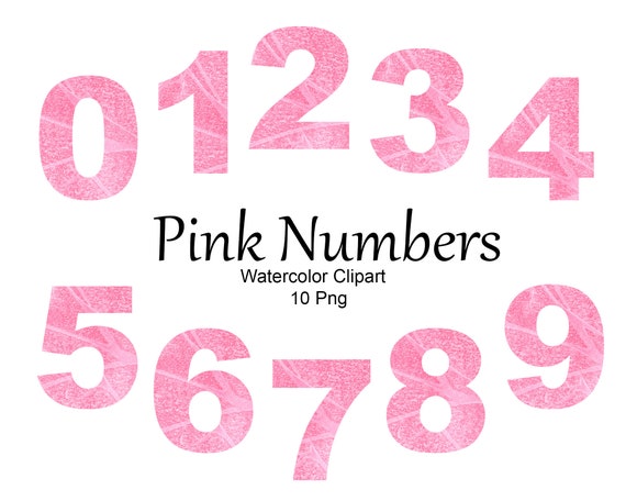 Watercolor Numbers Clipart Cute Pink Numbers Digital - Etsy UK
