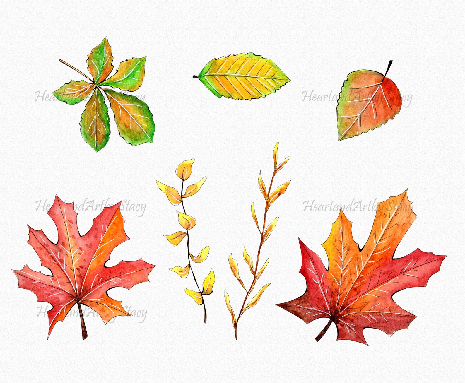 Autumn Fall Watercolor Clip Art, Autumn Fall Leaves and Other Elements ...
