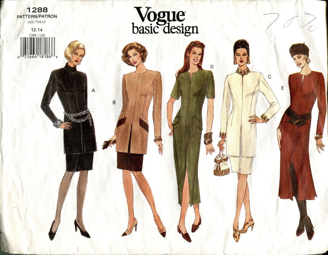 Vintage 1990s VOGUE Basic Design 2 Piece Dress Pattern Tunic Pattern ...