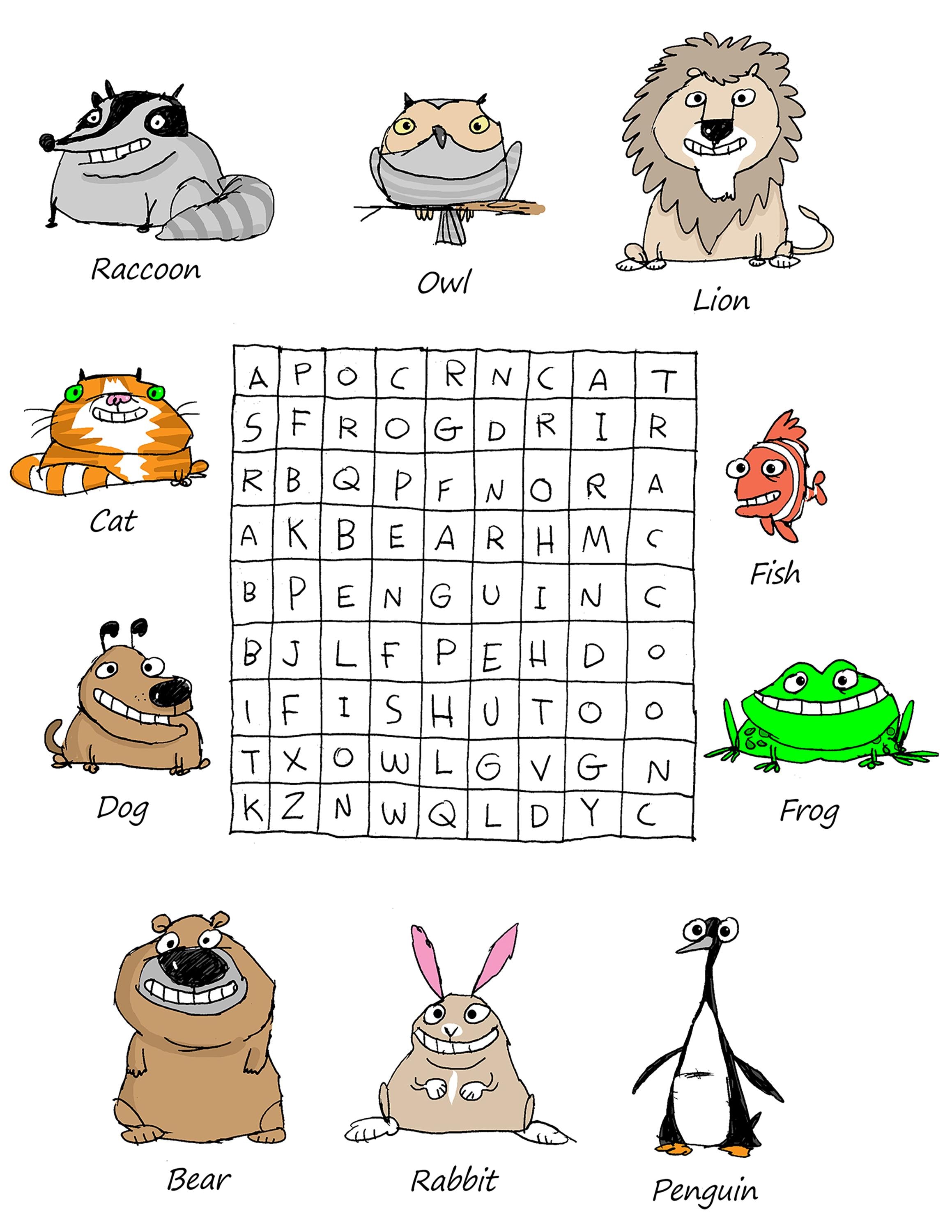 Animal Word Search Worksheet-printable PDF Puzzle for Kids - Etsy