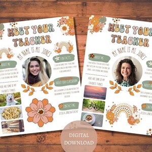 Meet the Teacher Editable Canva Template, Boho Rainbow Classroom Decor ...