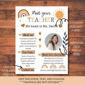 Meet the Teacher Editable Canva Template, Boho Rainbow Classroom Decor ...