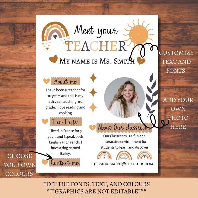 Meet the Teacher Editable Canva Template, Boho Rainbow Classroom Decor ...