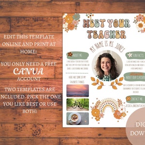 Meet the Teacher Editable Canva Template, Boho Rainbow Classroom Decor ...