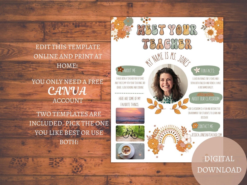 Meet the Teacher Editable Canva Template, Boho Rainbow Classroom Decor ...