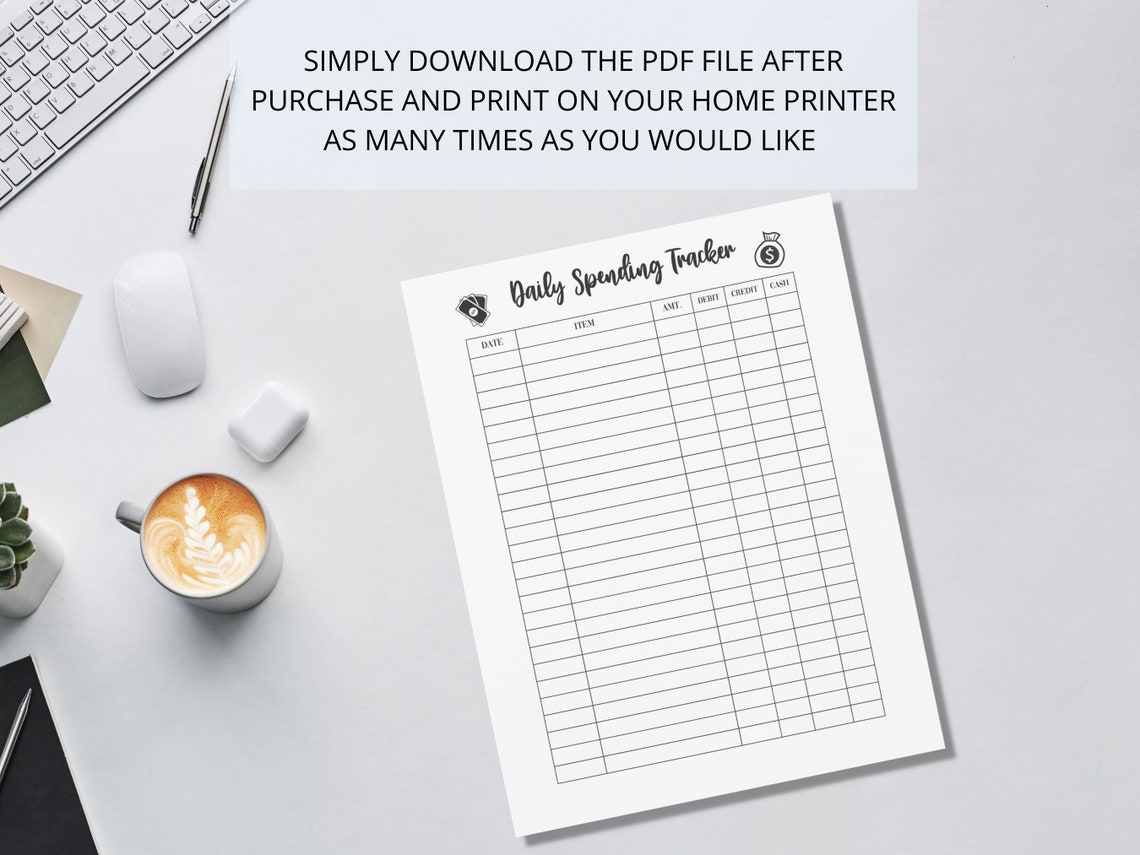 Daily Spending Tracker, Printable PDF, Expense Tracker, Transaction Log ...