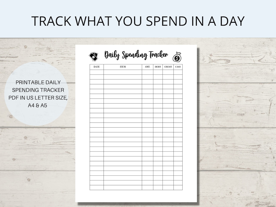 Daily Spending Tracker, Printable PDF, Expense Tracker, Transaction Log ...