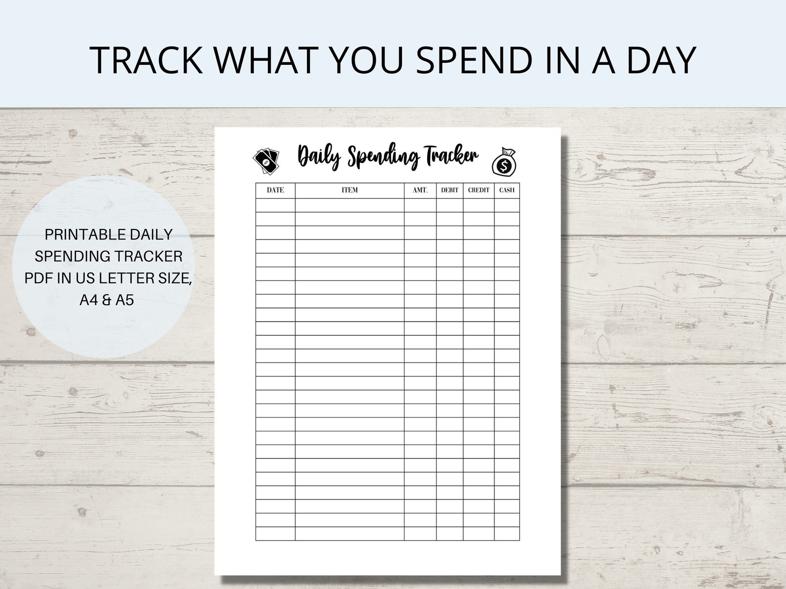 Daily Spending Tracker, Printable PDF, Expense Tracker, Transaction Log ...
