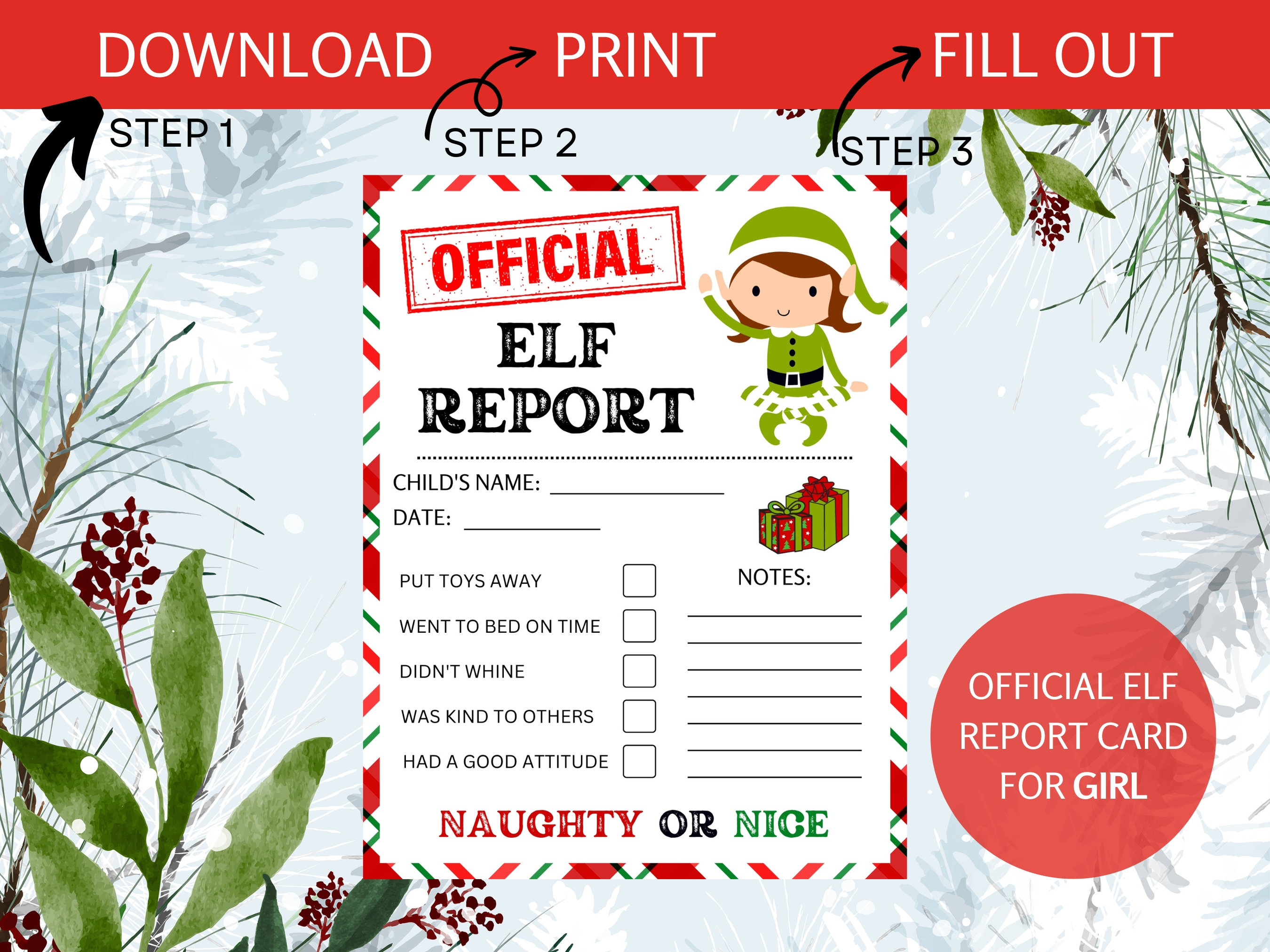 Printable Elf Report Card, Official Elf Report Card for Child, Elf ...