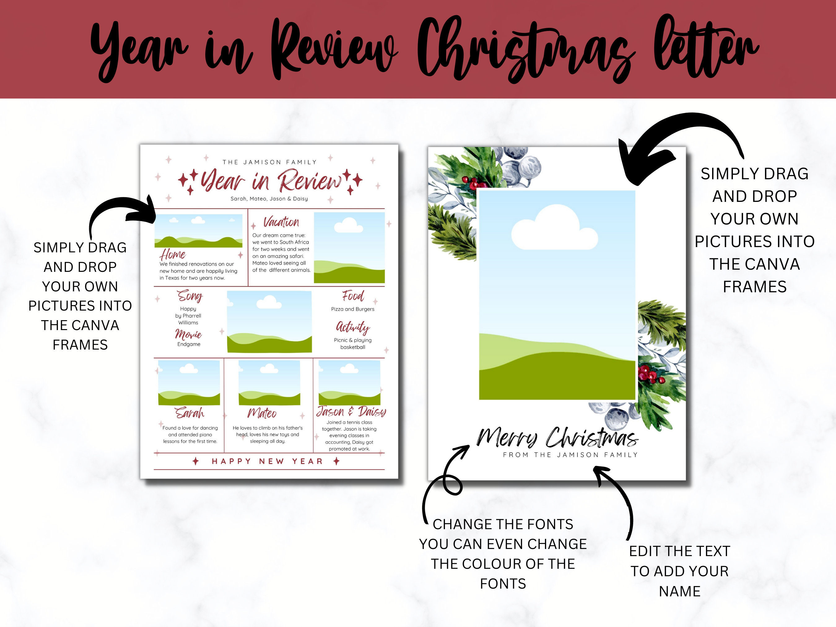 Year in Review Template, Editable Canva Template, Christmas Family ...