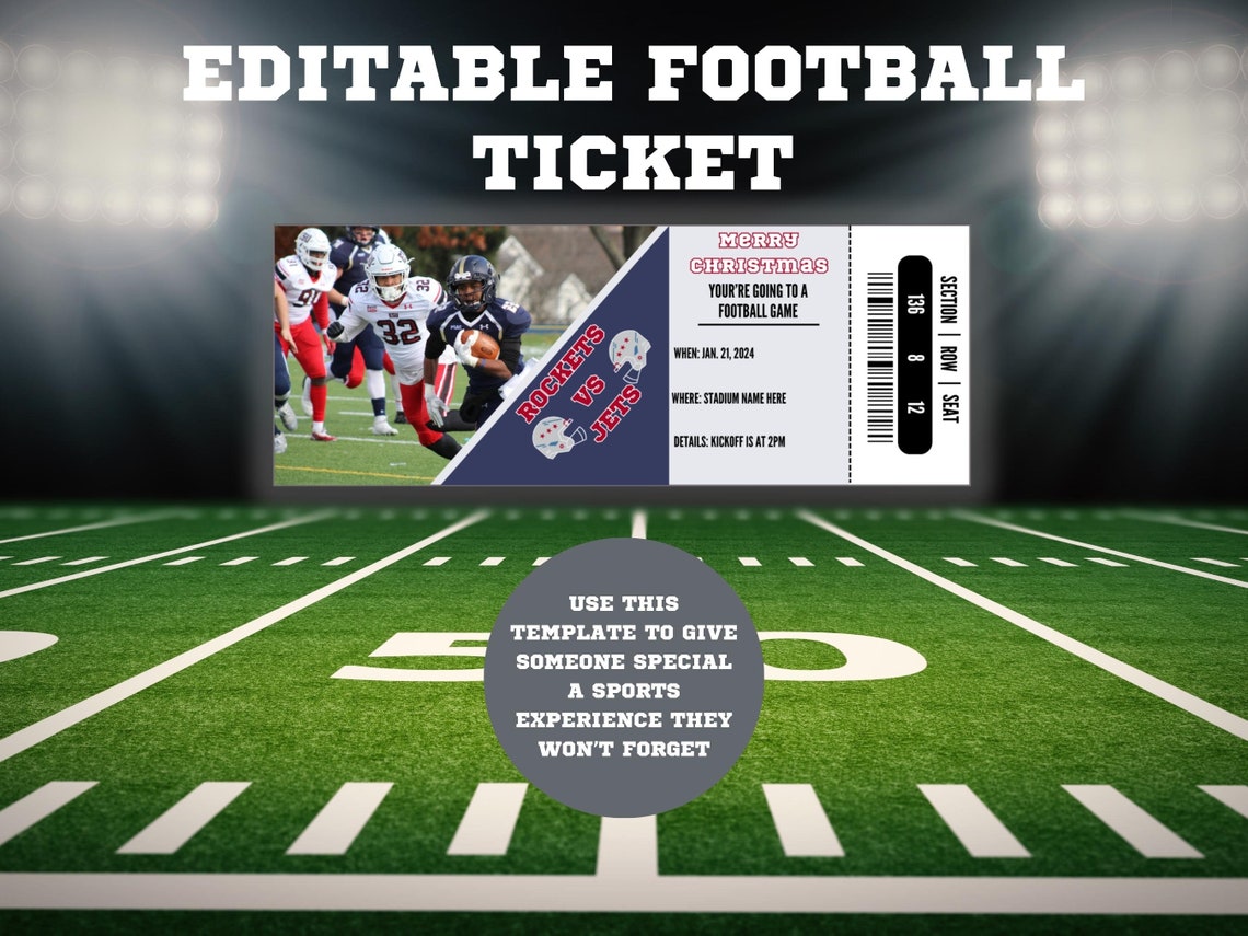 Editable Sports Ticket Template, Christmas Game Ticket, Football Ticket ...