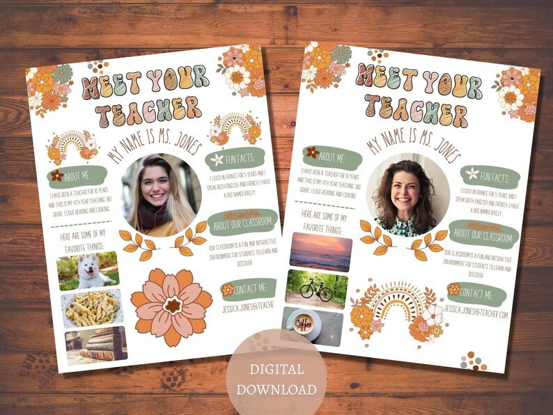 Meet the Teacher Editable Canva Template, Boho Rainbow Classroom Decor ...