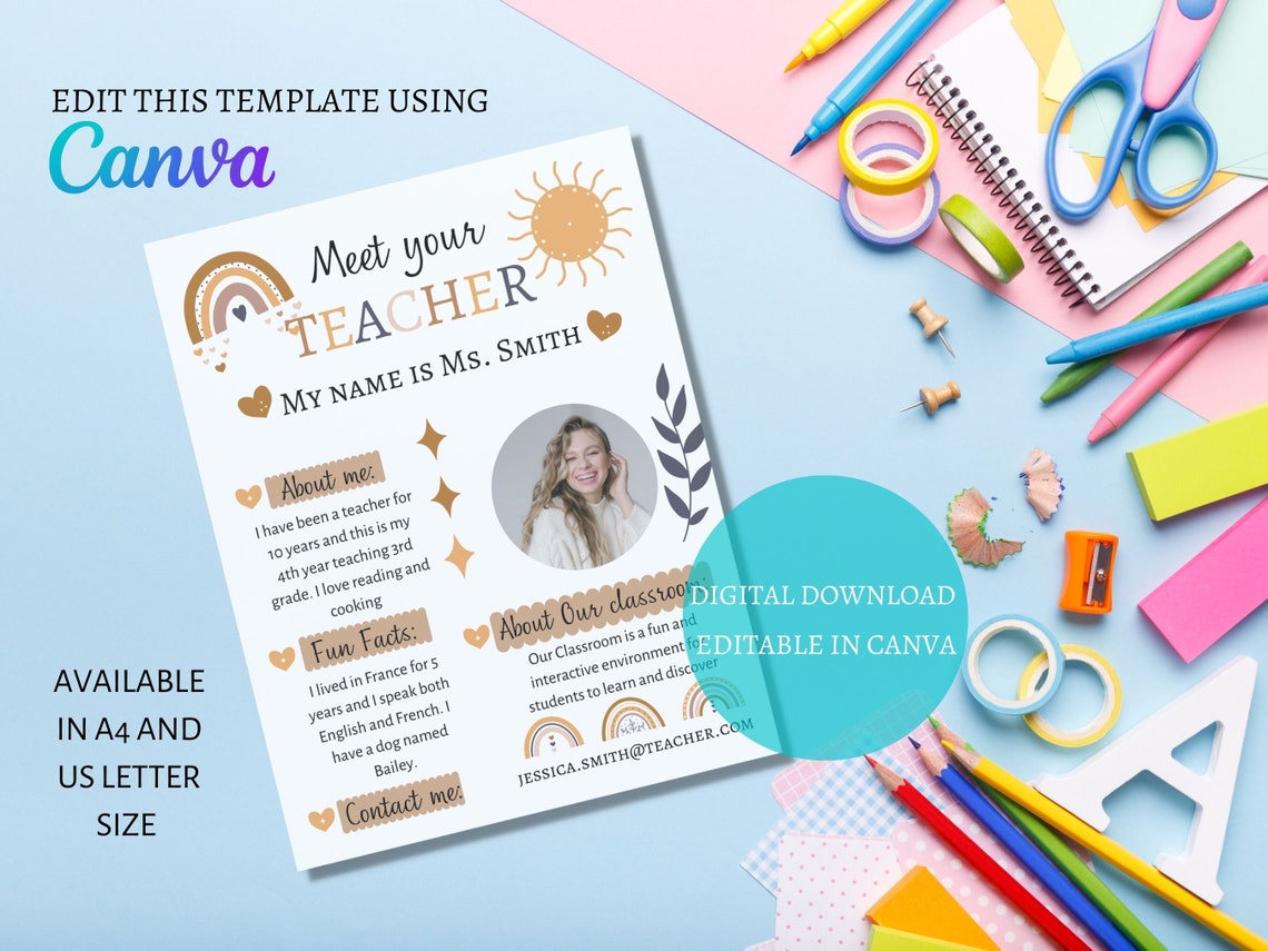 Meet the Teacher Editable Canva Template Boho Rainbow - Etsy Canada
