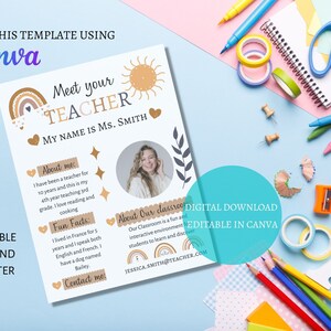 Meet the Teacher Editable Canva Template Boho Rainbow - Etsy