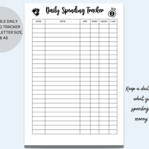 Daily Spending Tracker, Printable PDF, Expense Tracker, Transaction Log ...