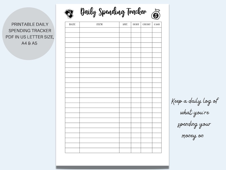 Daily Spending Tracker, Printable PDF, Expense Tracker, Transaction Log ...
