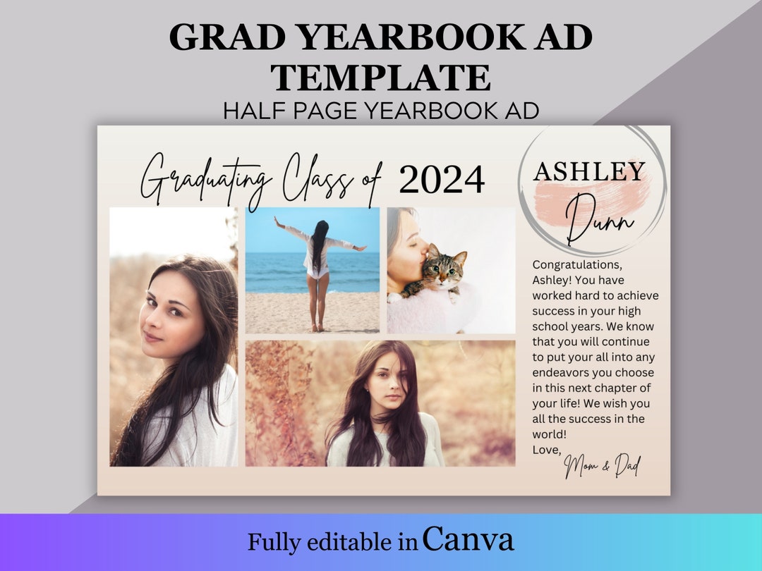 Half Page High School Senior Yearbook Ad, Editable Half Page Yearbook ...