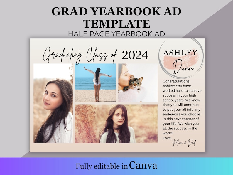 Half Page High School Senior Yearbook Ad, Editable Half Page Yearbook ...