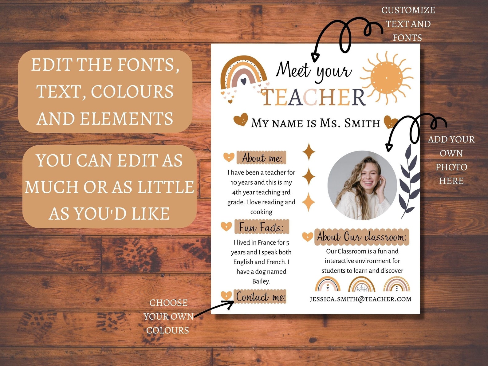 Meet the Teacher Editable Canva Template Boho Rainbow - Etsy