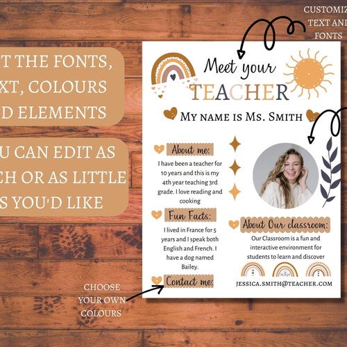 Meet the Teacher Editable Canva Template Boho Rainbow - Etsy