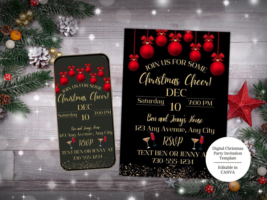 Digital Christmas Party Invitation, Christmas Invitation Template ...