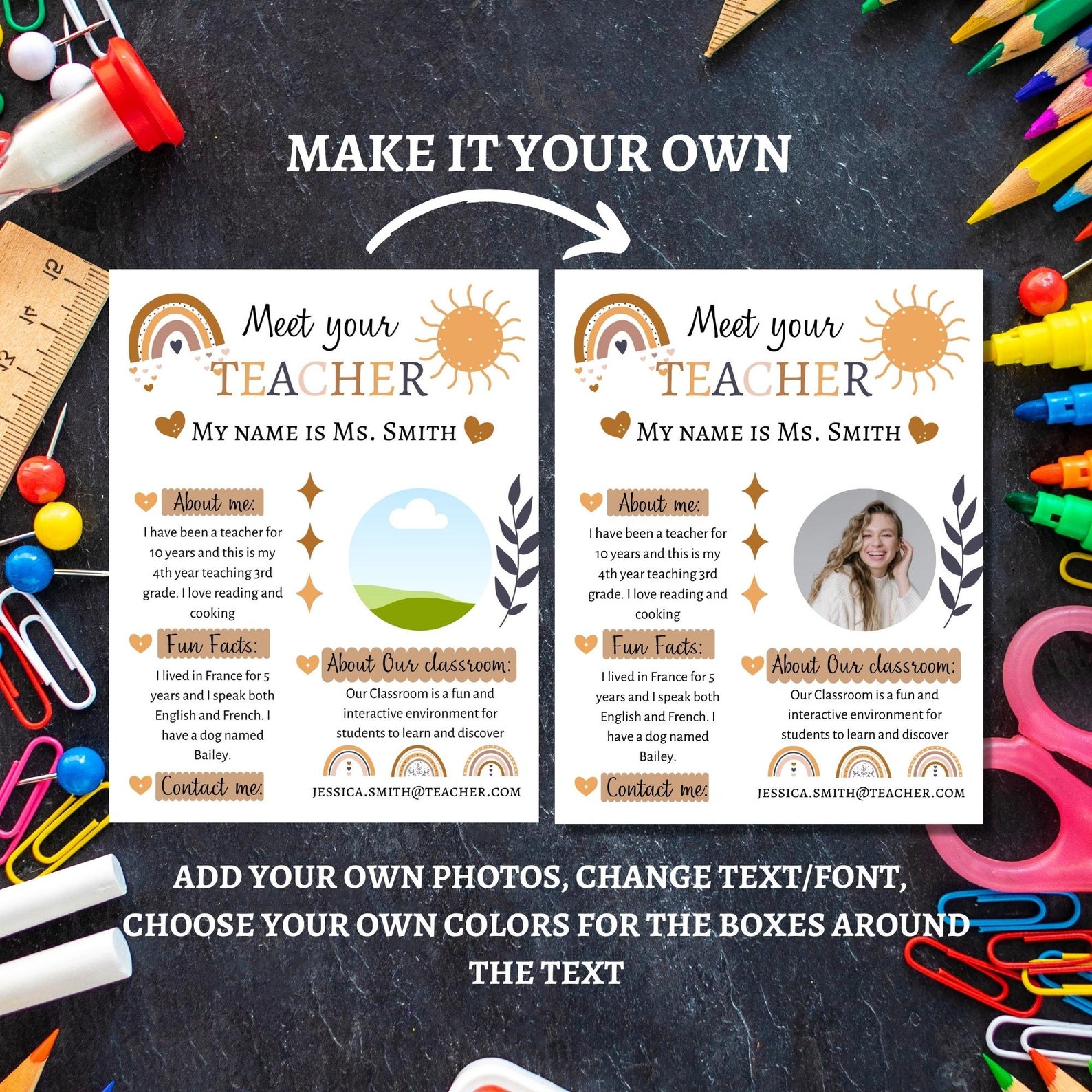 Meet the Teacher Editable Canva Template, Boho Rainbow Classroom Decor ...